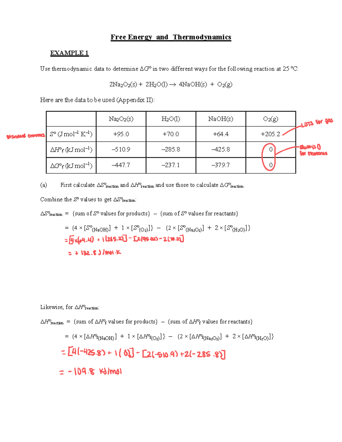 Chapter 16 Practice Problems - Free Energy and Thermodynamics EXAMPLE 1 ...