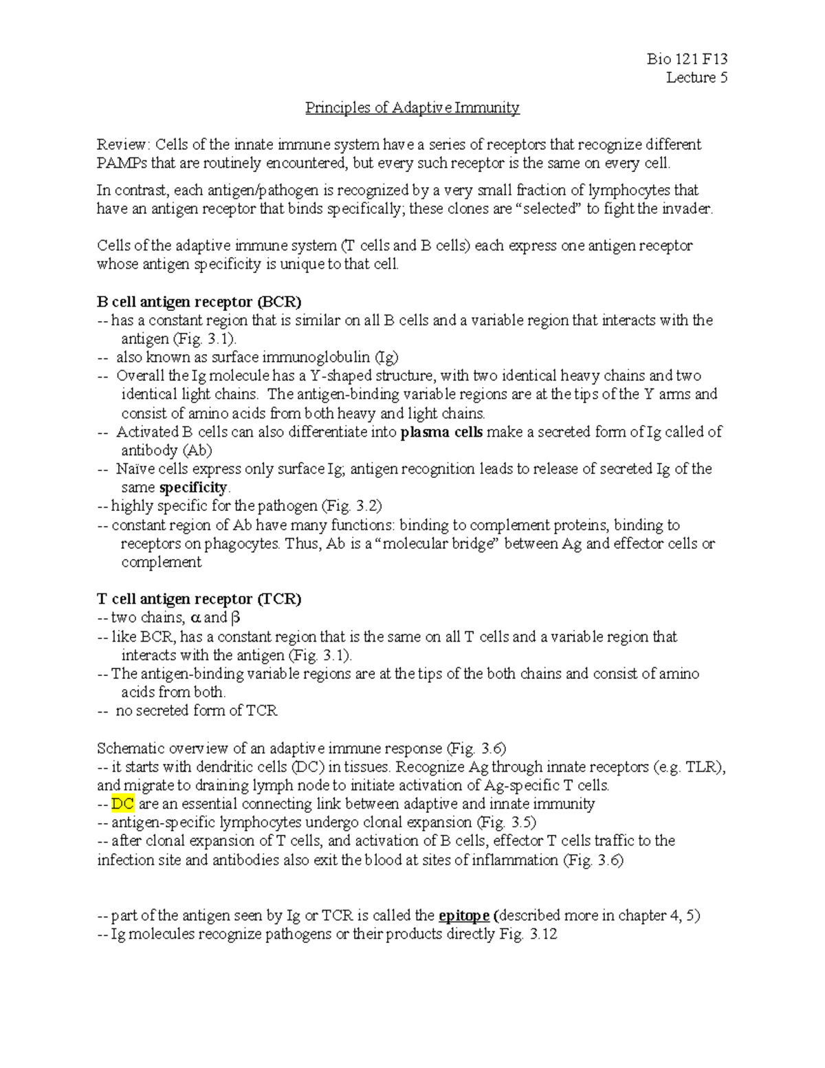 Lect 5 adaptive imm - Summary Kuby Immunology - Lecture 5 Principles of ...
