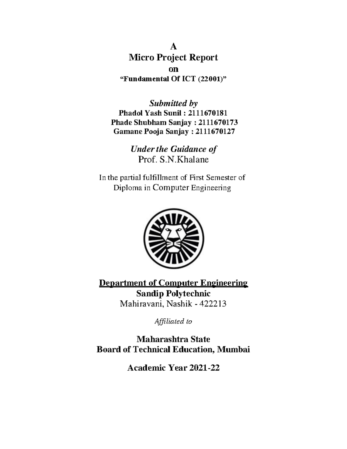 Ict micro project Yash Phadol - A Micro Project Report on “Fundamental ...