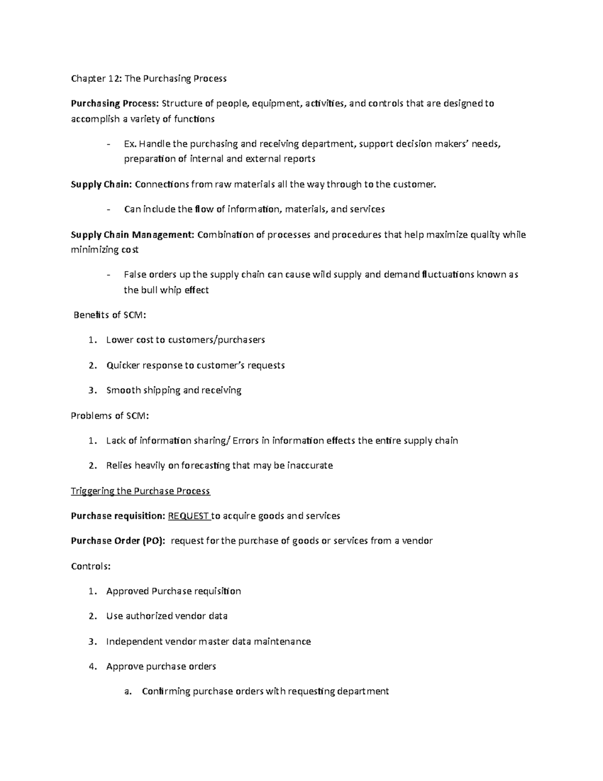 Chapter 12 Study Guide - Chapter 12: The Purchasing Process Purchasing ...