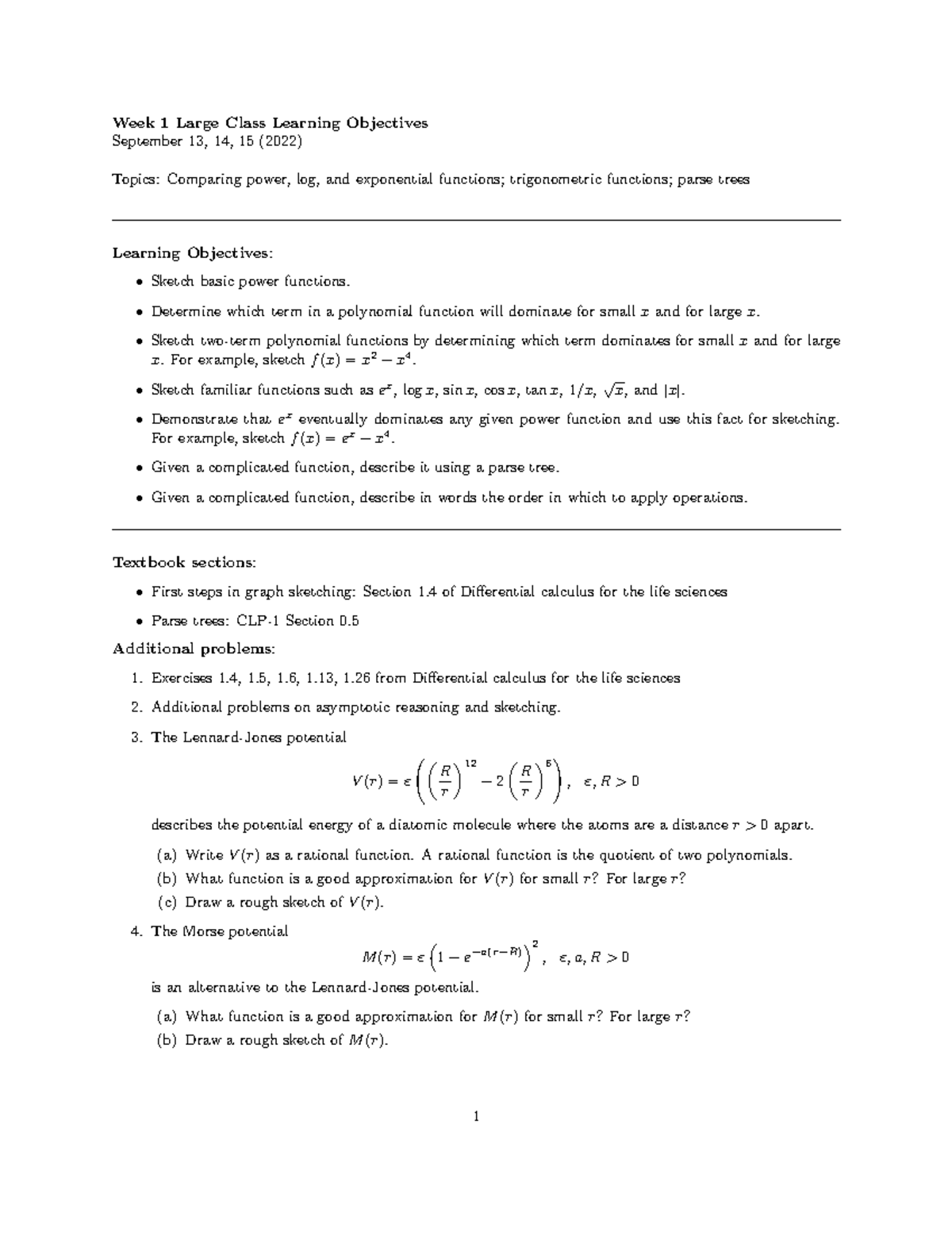 Week 1 Large Class Objectives - Week 1 Large Class Learning Objectives ...
