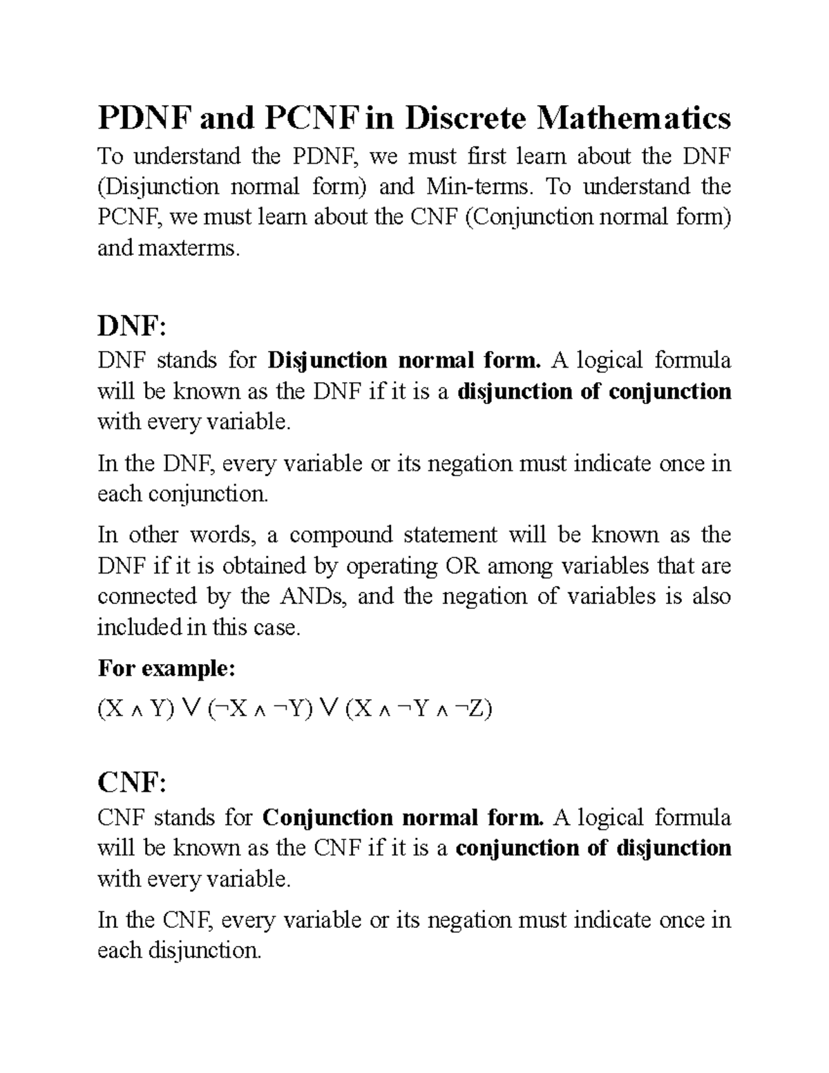 PDNF and PCNF - Notes - PDNF and PCNF in Discrete Mathematics To ...