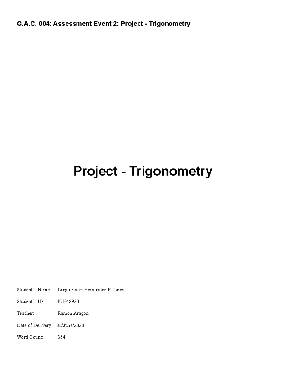 Trigonometry Project - G.A. 004: Assessment Event 2: Project ...