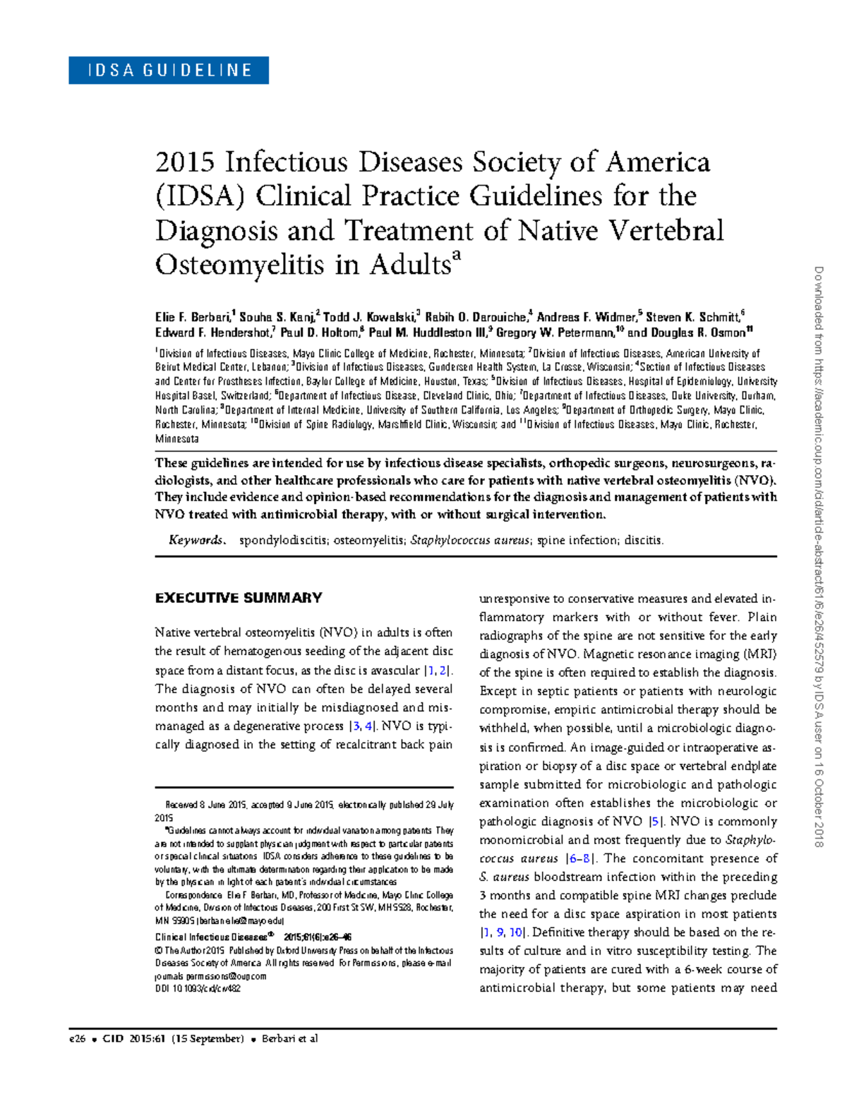 2015 infectious diseases society of america idsa clinical practice ...