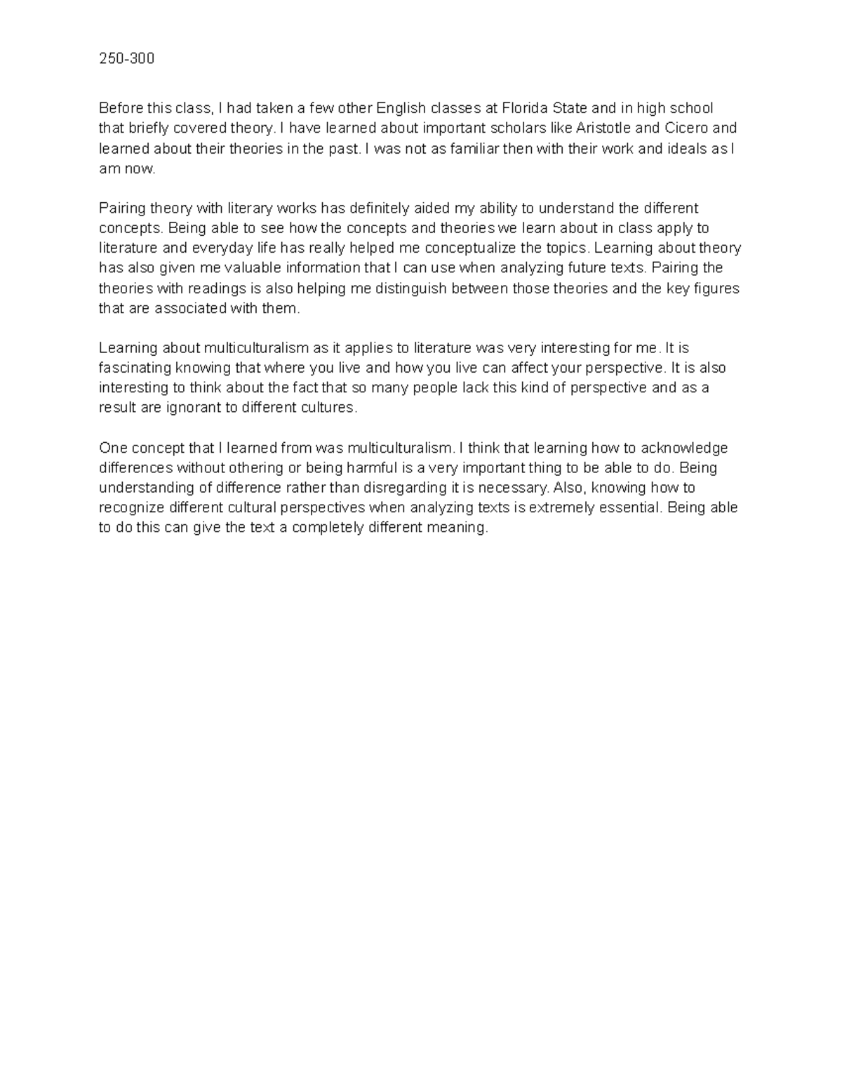 Theory Reflection - 250- Before this class, I had taken a few other ...