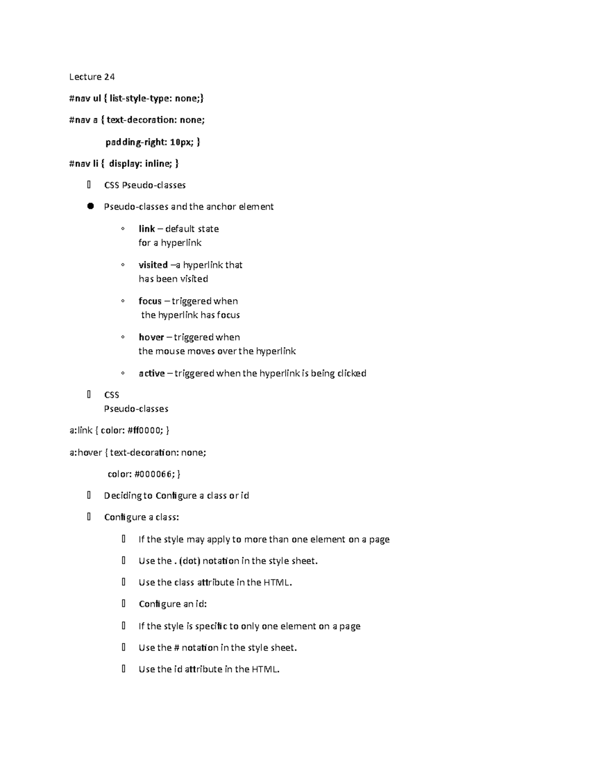 Lecture 24 - Lecture 24 #nav ul { list-style-type: none;} #nav a { text ...