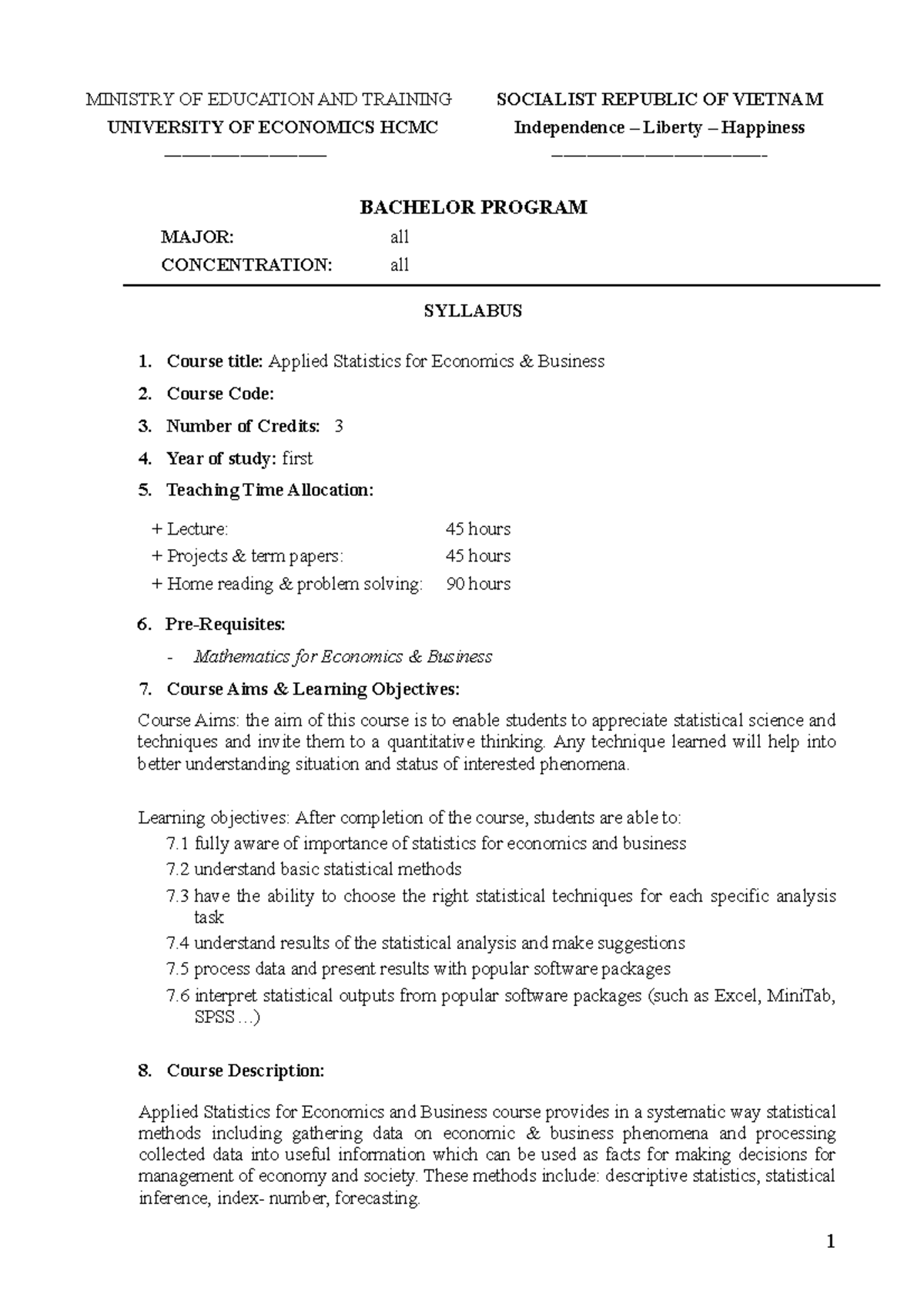 Syllabus Statistics for Economics and Business 1-2019 9sessions ...