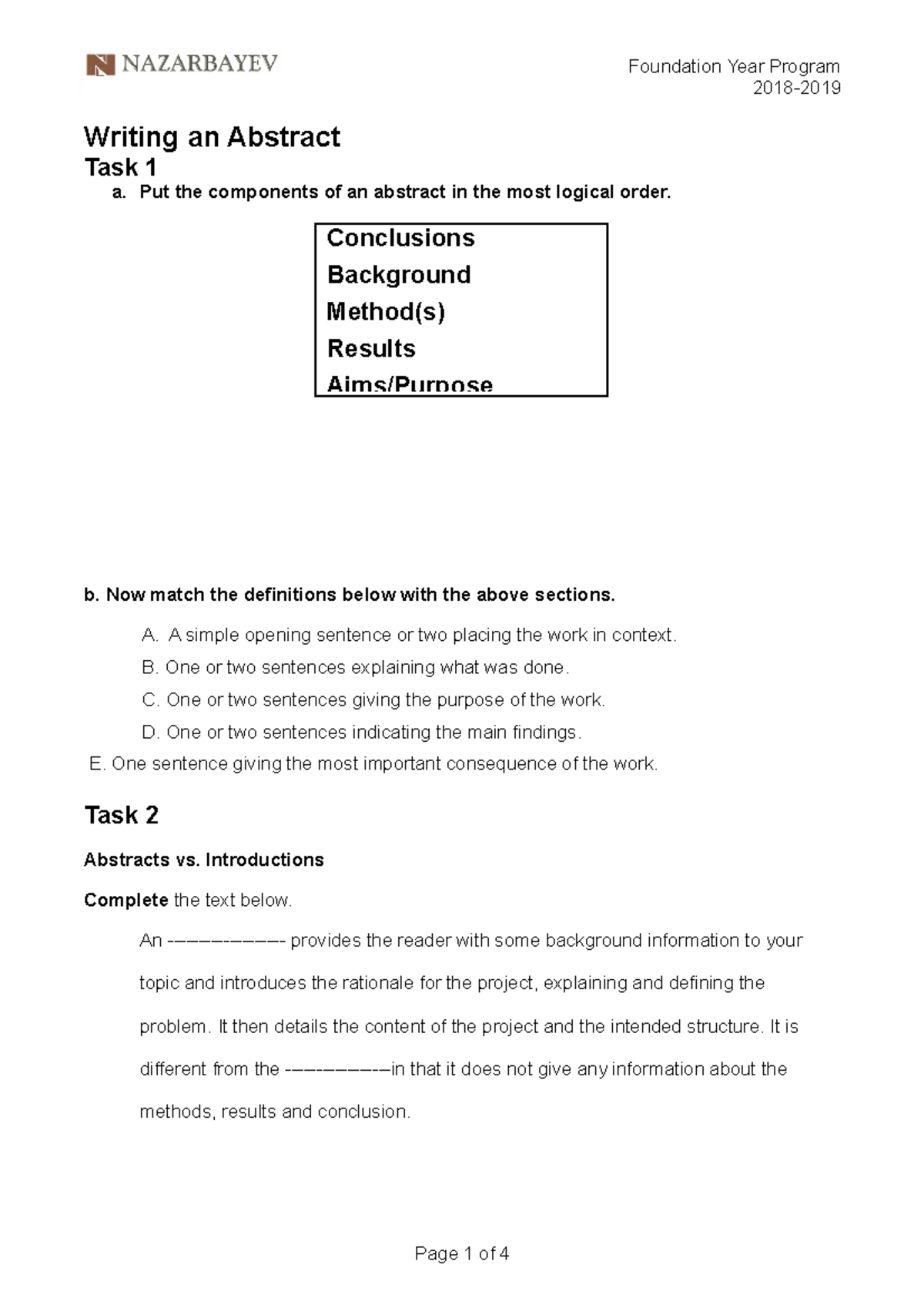 2. Abstracts Student Handout 1 - Academic writing - Studocu
