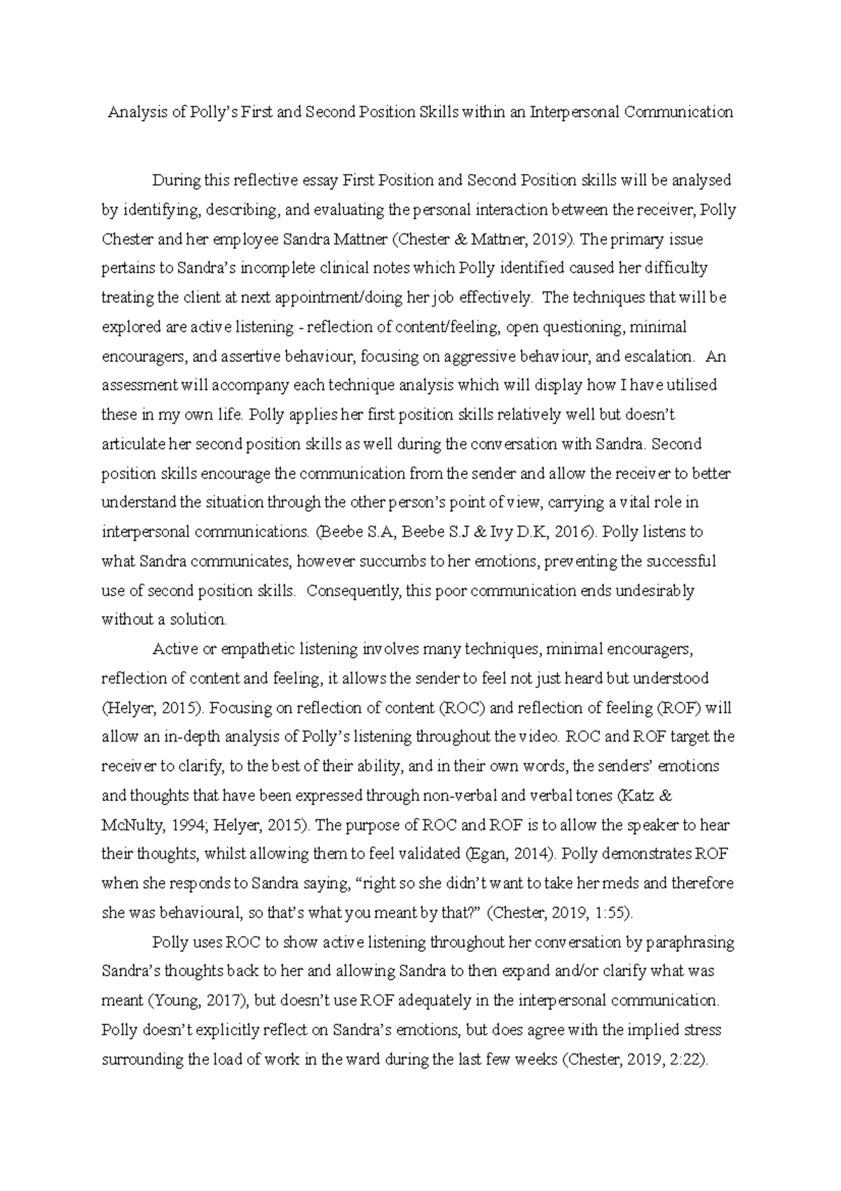 Critical Reflection- Analysis of Polly’s First and Second Position ...