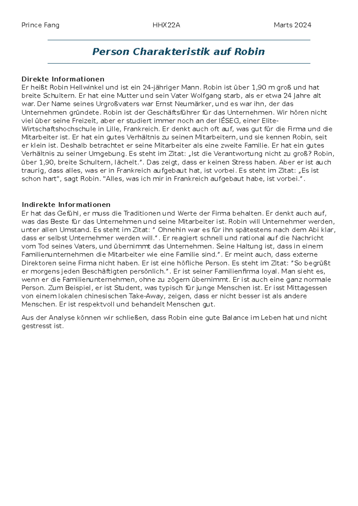 Personkarakteristik af Robin - Prince Fang HHX22A Marts 2024 Person ...