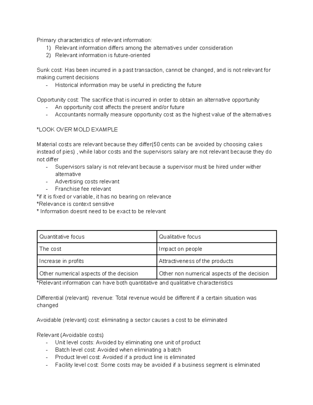 Managerial Chapter 6 - Primary characteristics of relevant information ...