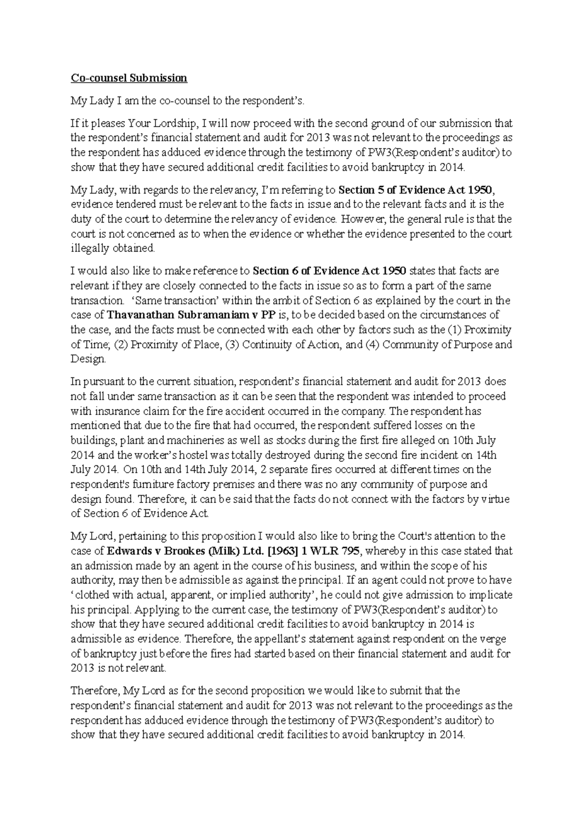 Co-counsel Evi - Script - Co-counsel Submission My Lady I am the co ...