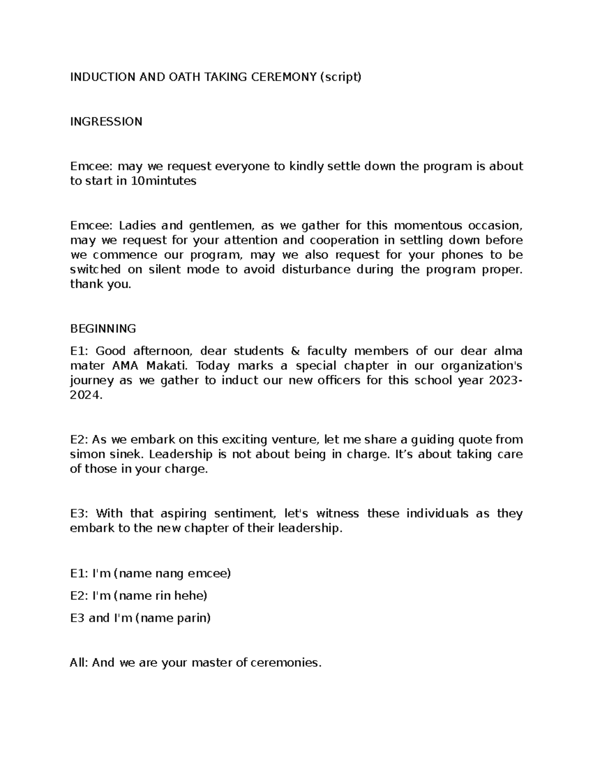 Script-for-emcees - SCRIPT - INDUCTION AND OATH TAKING CEREMONY (script ...