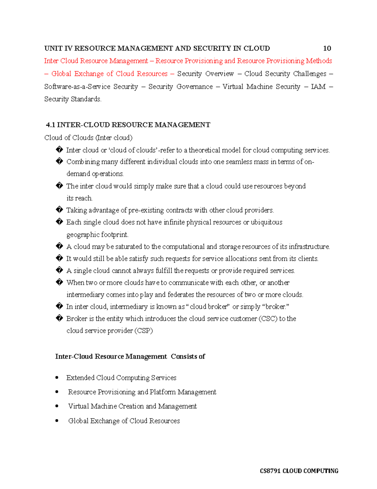 Unit IV 1 - iv unit notes - UNIT IV RESOURCE MANAGEMENT AND SECURITY IN ...