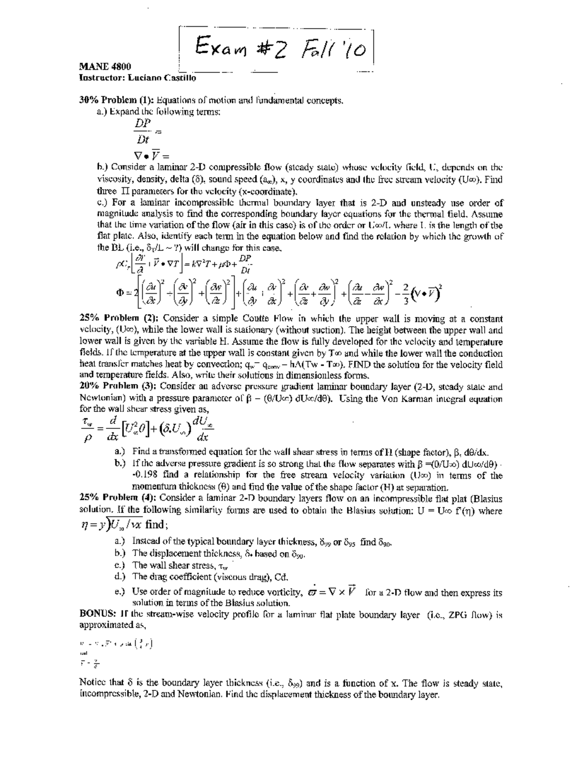Exam 2 Fall 10 - back exams - MANE-2720 - Studocu