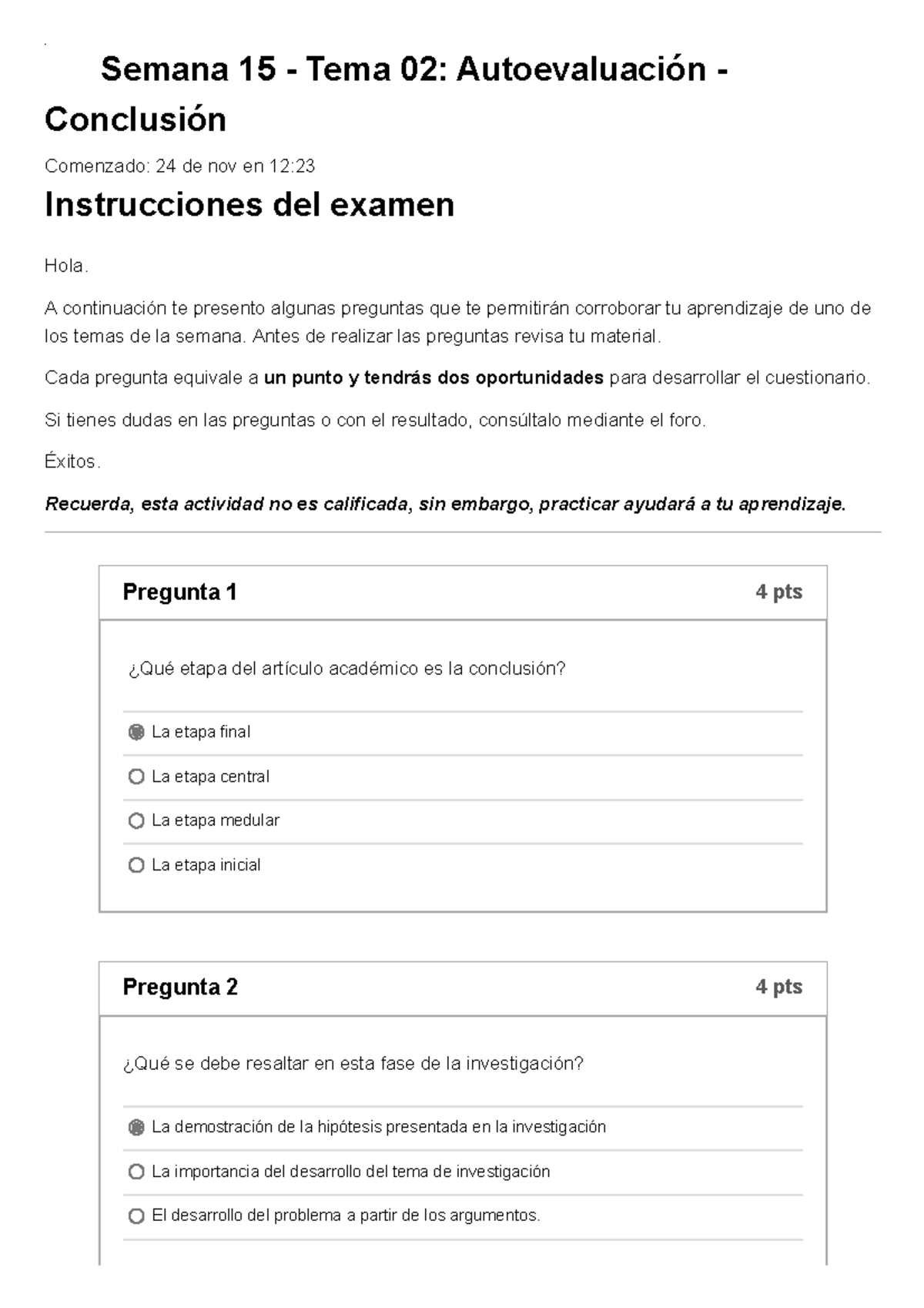 Examen 📝 Semana 15 - Tema 02 Autoevaluación - Conclusión - 㚴 Semana 15 ...