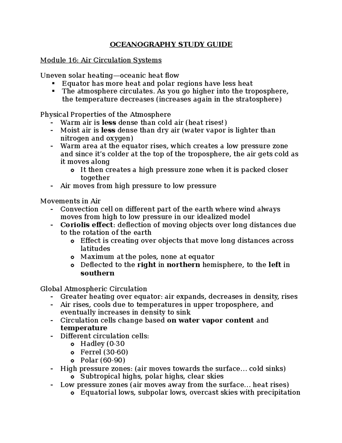 GEOL130 Final Study Guide Vandeven S - OCEANOGRAPHY STUDY GUIDE Module ...