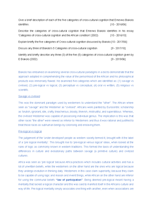 Unit 1 - Essay - ‘Africanity’ of African philosophy - Discuss ...