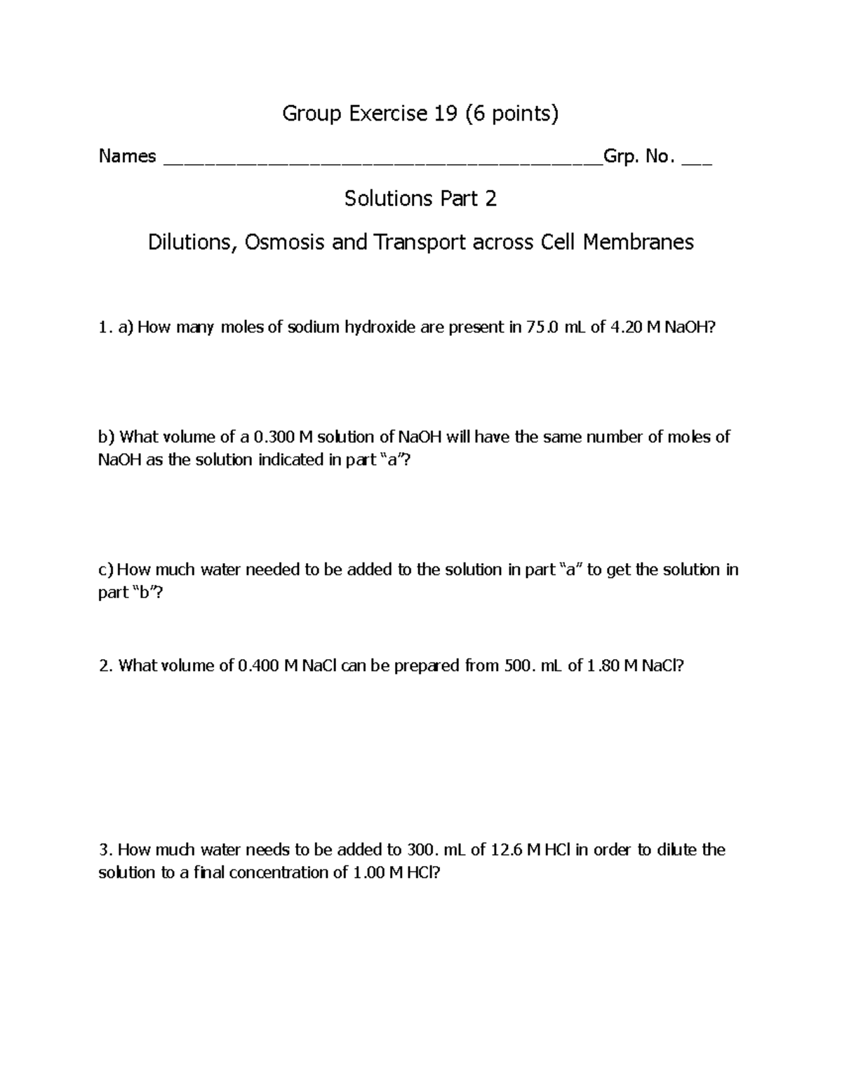 Group Exercise 19 - CHEM 108 - CSN - Studocu