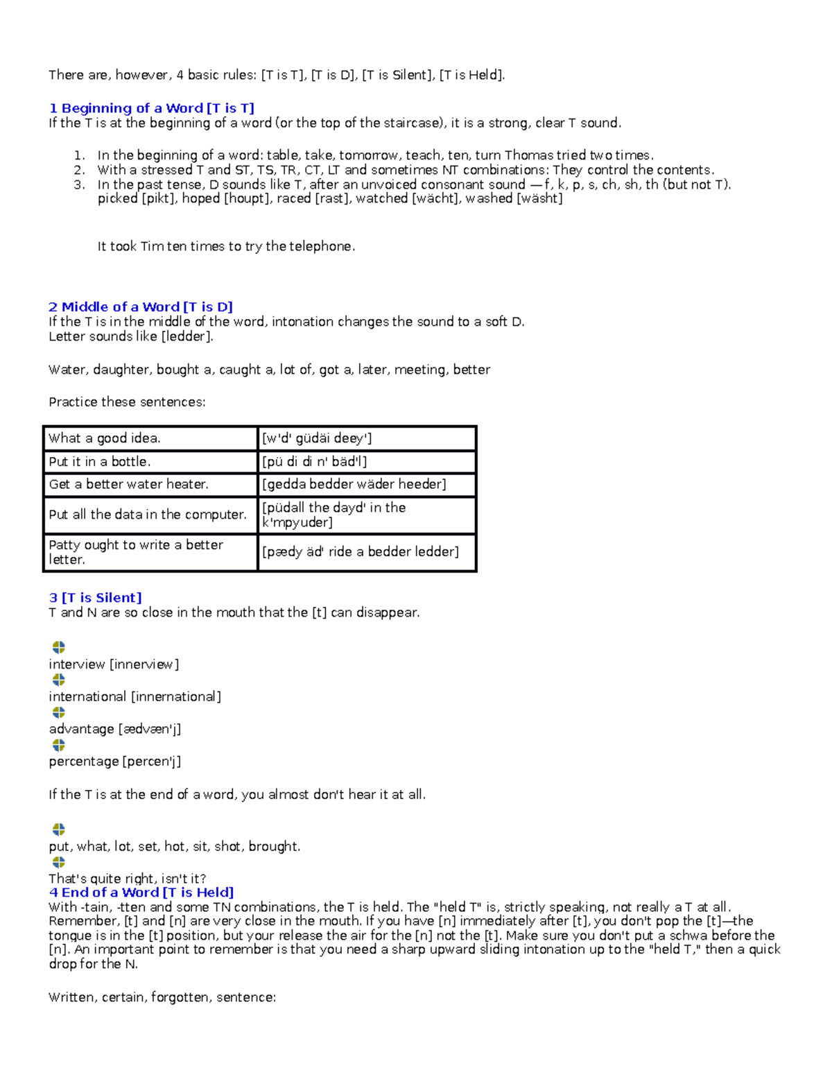 American T - Basic English practice - There are, however, 4 basic rules ...