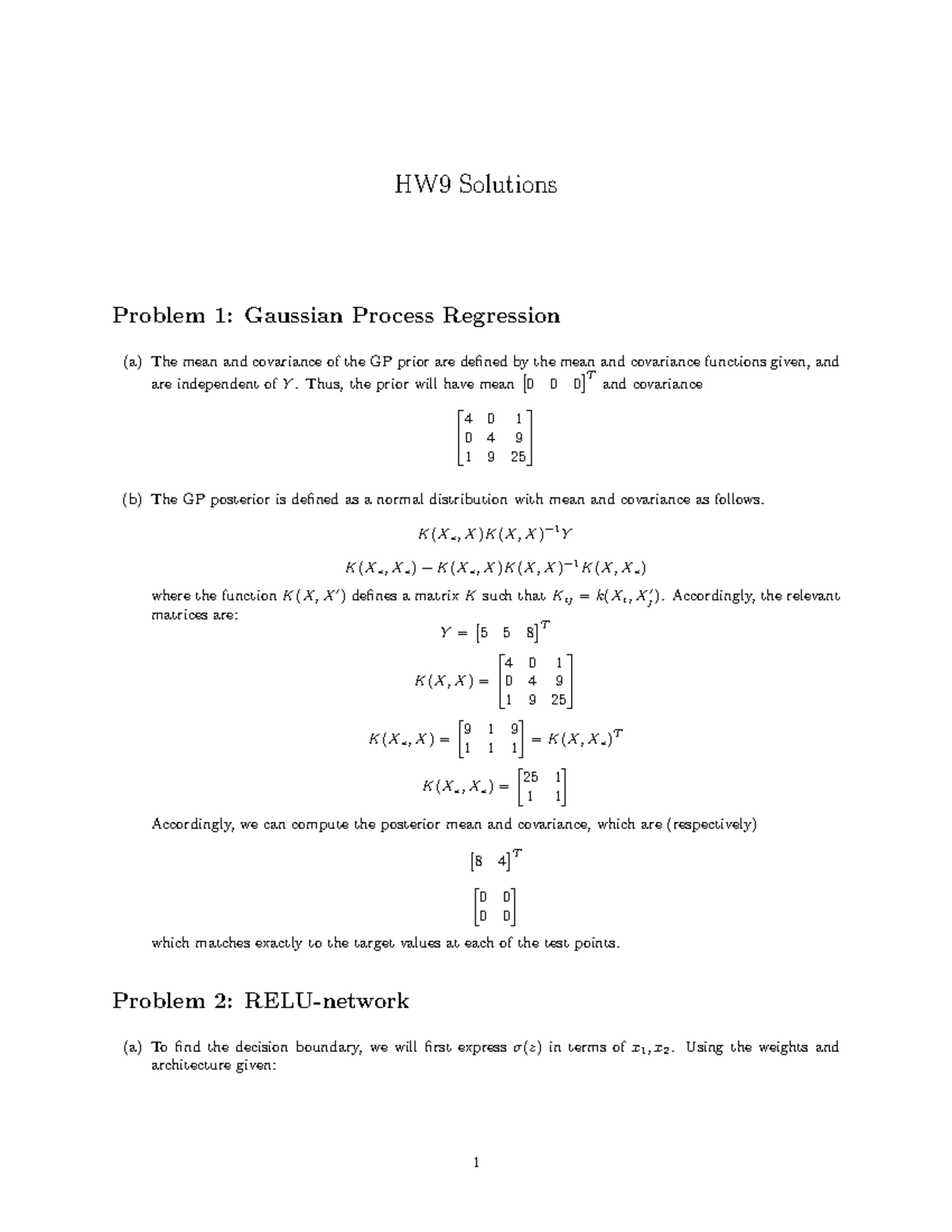 Hw9 solution - HW9 Solutions Problem 1: Gaussian Process Regression (a) The mean and covariance ...