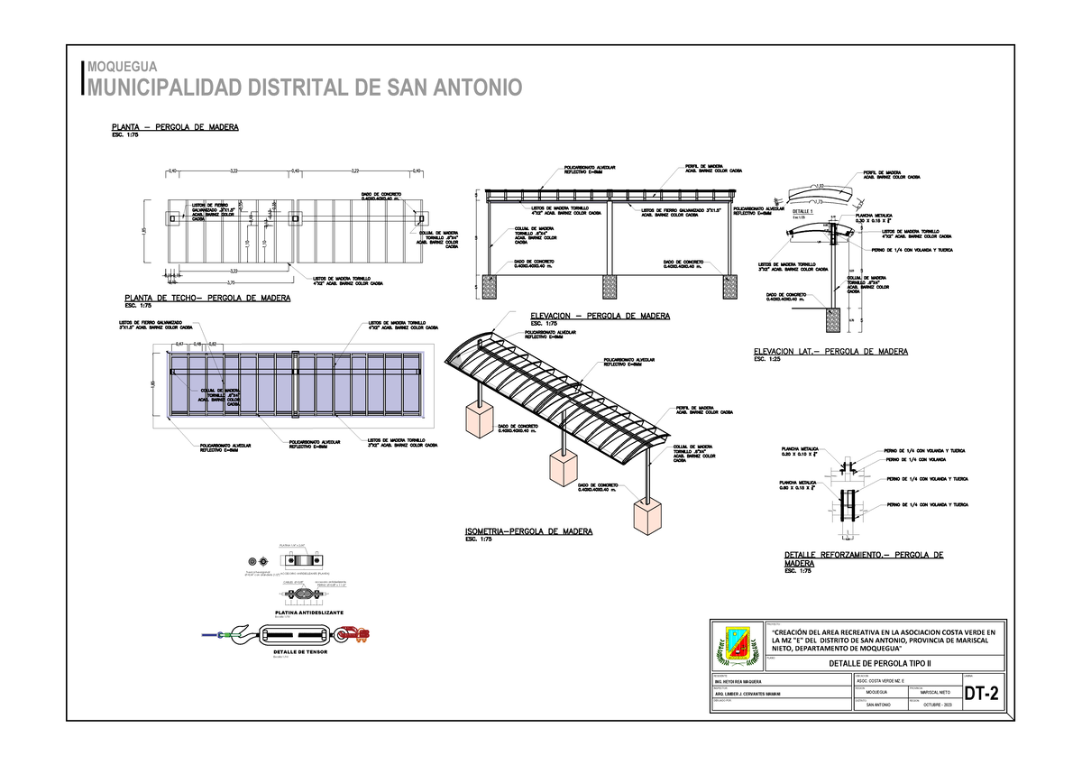 Pergola 02 - DIBUJO TECNICO - DETALLE 1 Esc:1/ PLATINA 1/4" x 2" 9" 38 ...