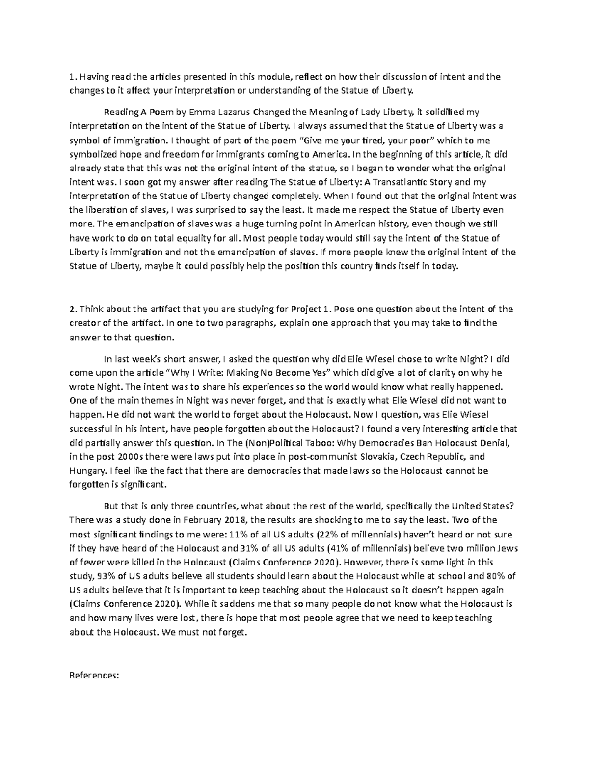 HUM 100 Week 4 Short Answer - Having read the articles presented in ...