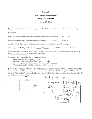 HW 1 - Homework 1 Assignment - Homework 1 Basic Elements and Circuit Laws Assigned on 5/16/ Due ...
