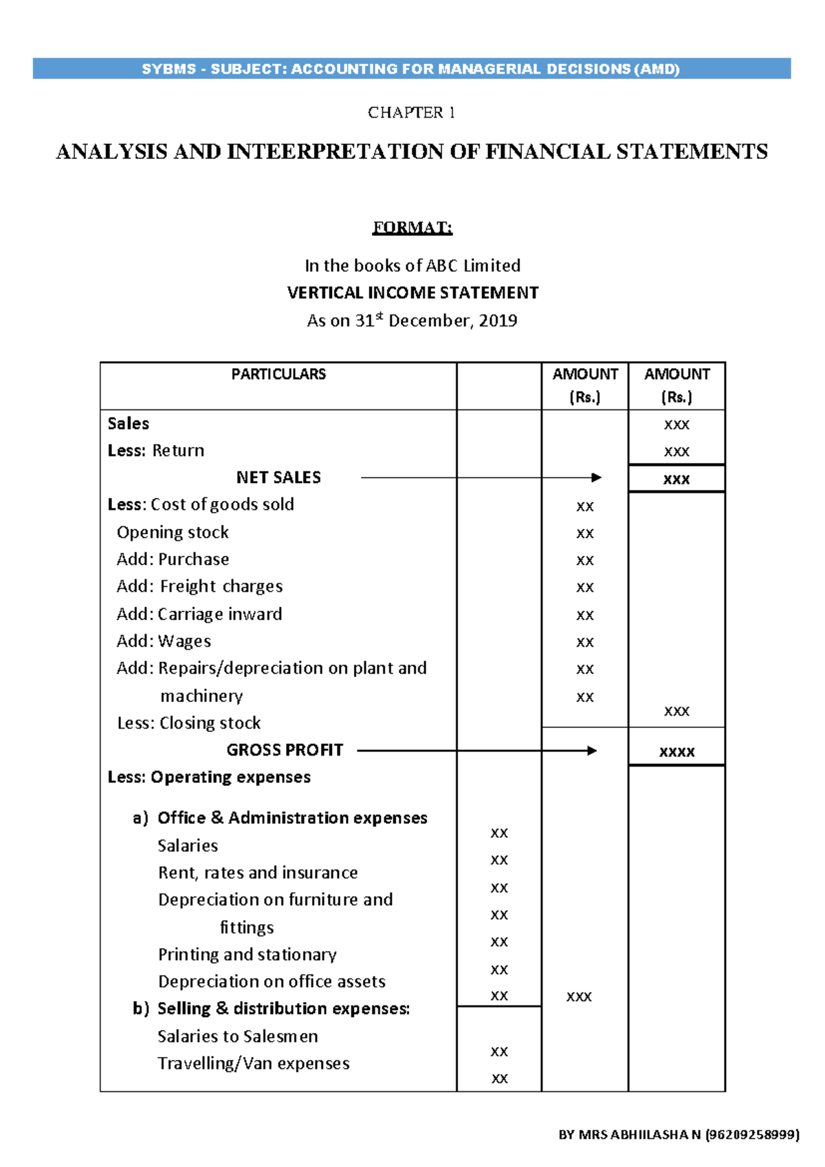 AMD - Format OF Vertical Financial Statement - CHAPTER 1 ANALYSIS AND ...