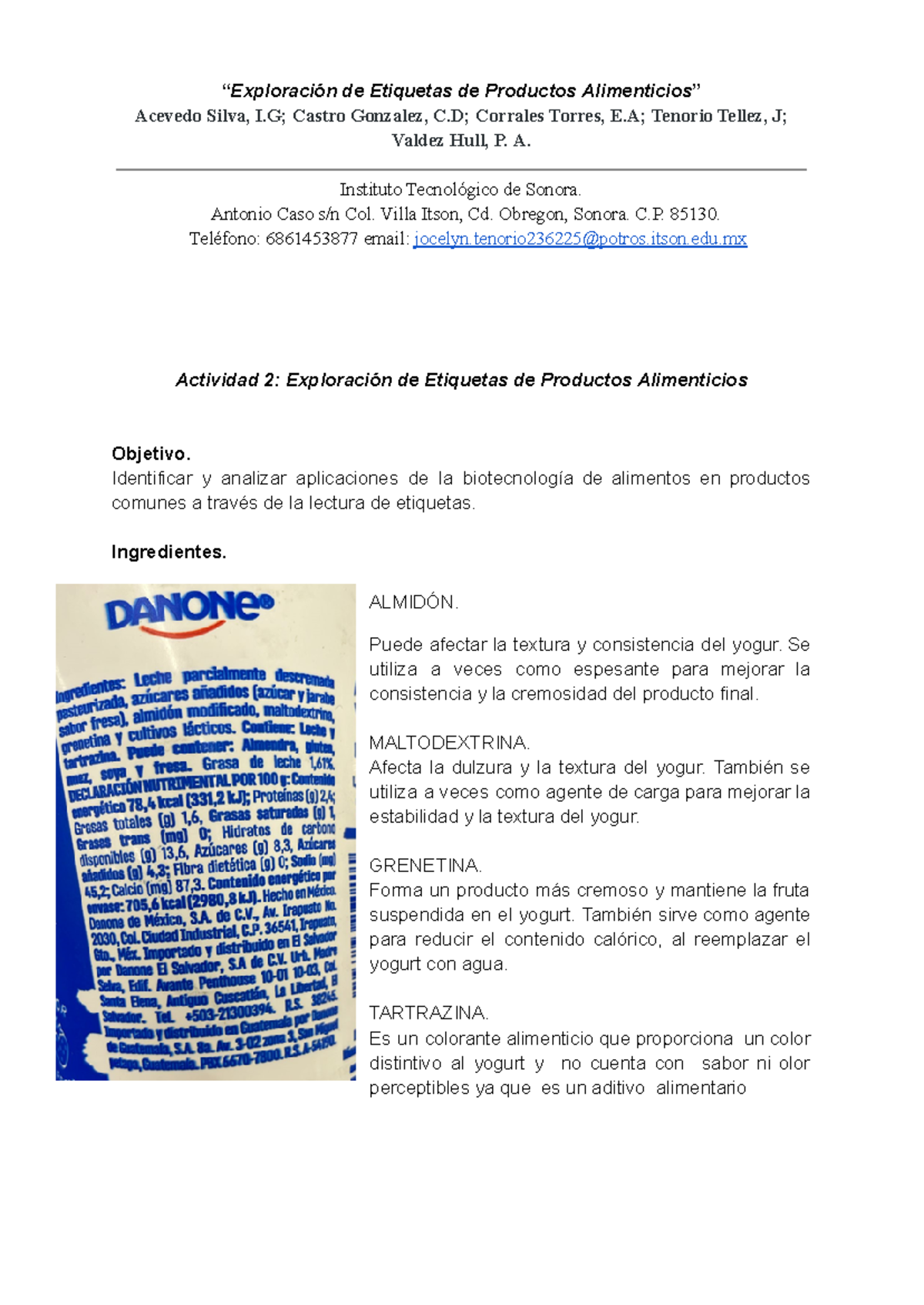 A2 Exploración de Etiquetas de Productos Alimenticios - “Exploración de ...
