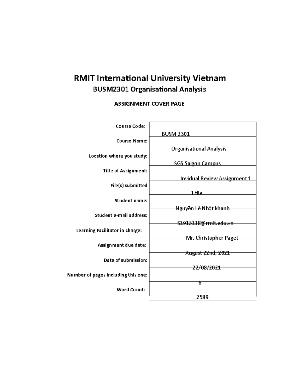 Assignment 2 OA - Grade: 89% - RMIT International University Vietnam ...