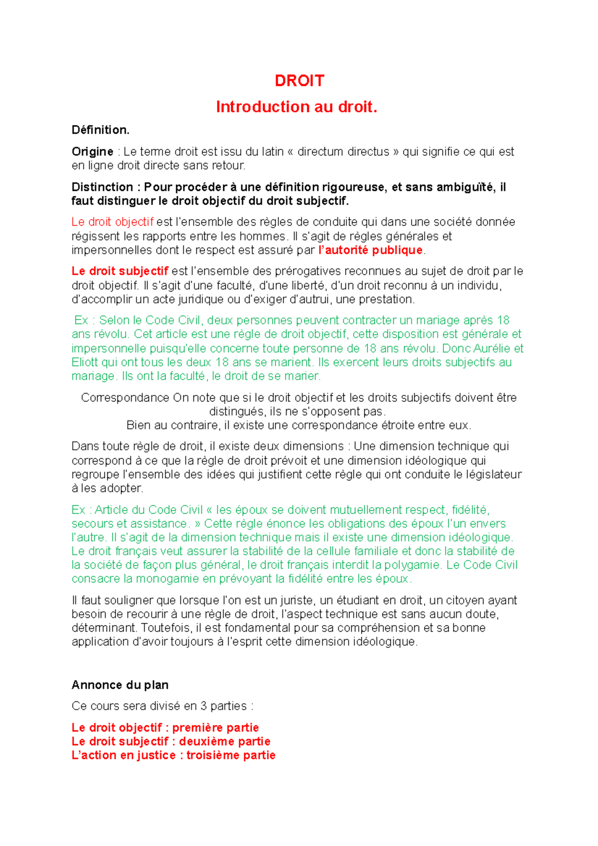 Introduction au droit 2022-2023 - DROIT Introduction au droit. Définition. Origine : Le terme ...