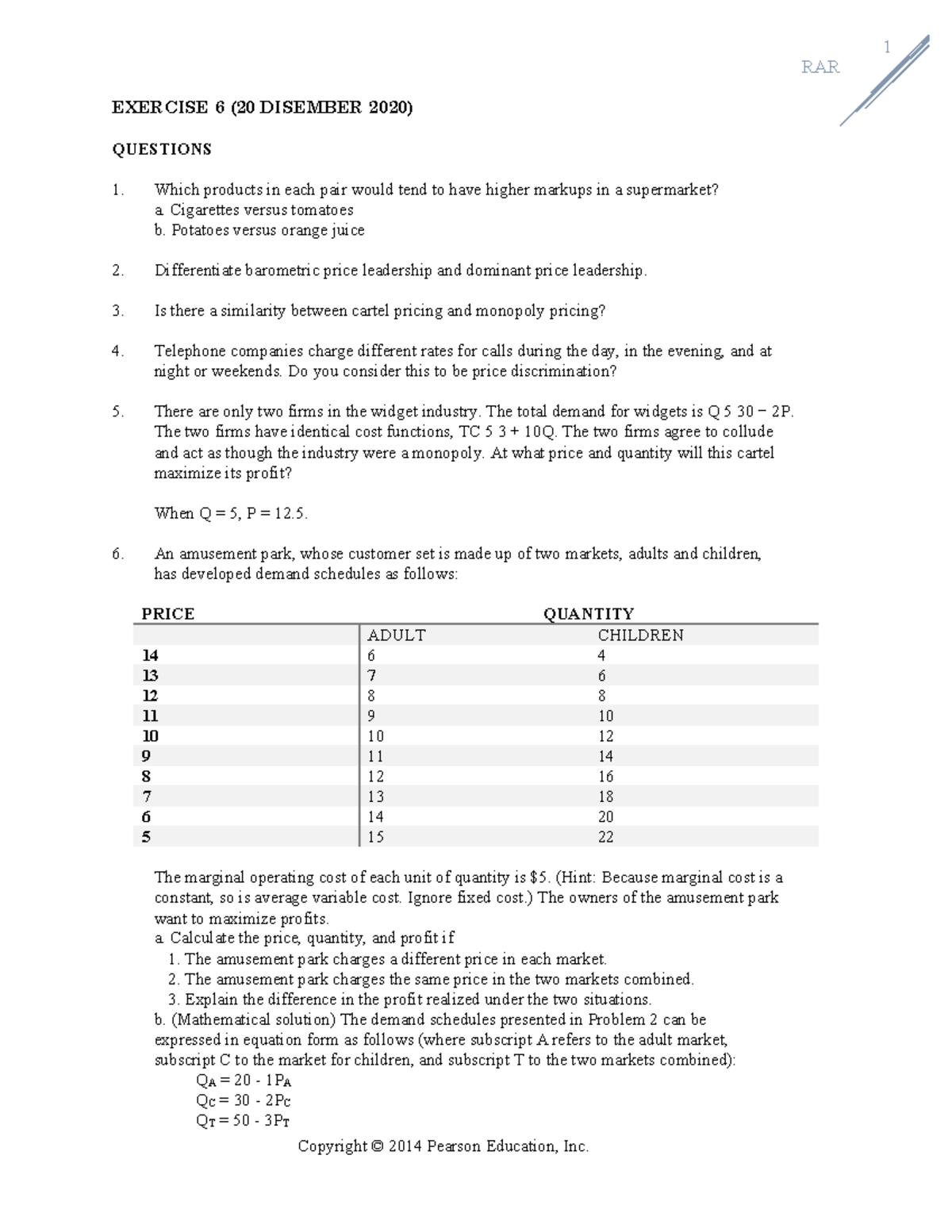 Exercise 6 Q - RAR Copyright © 2014 Pearson Education, Inc. 1 EXERCISE ...