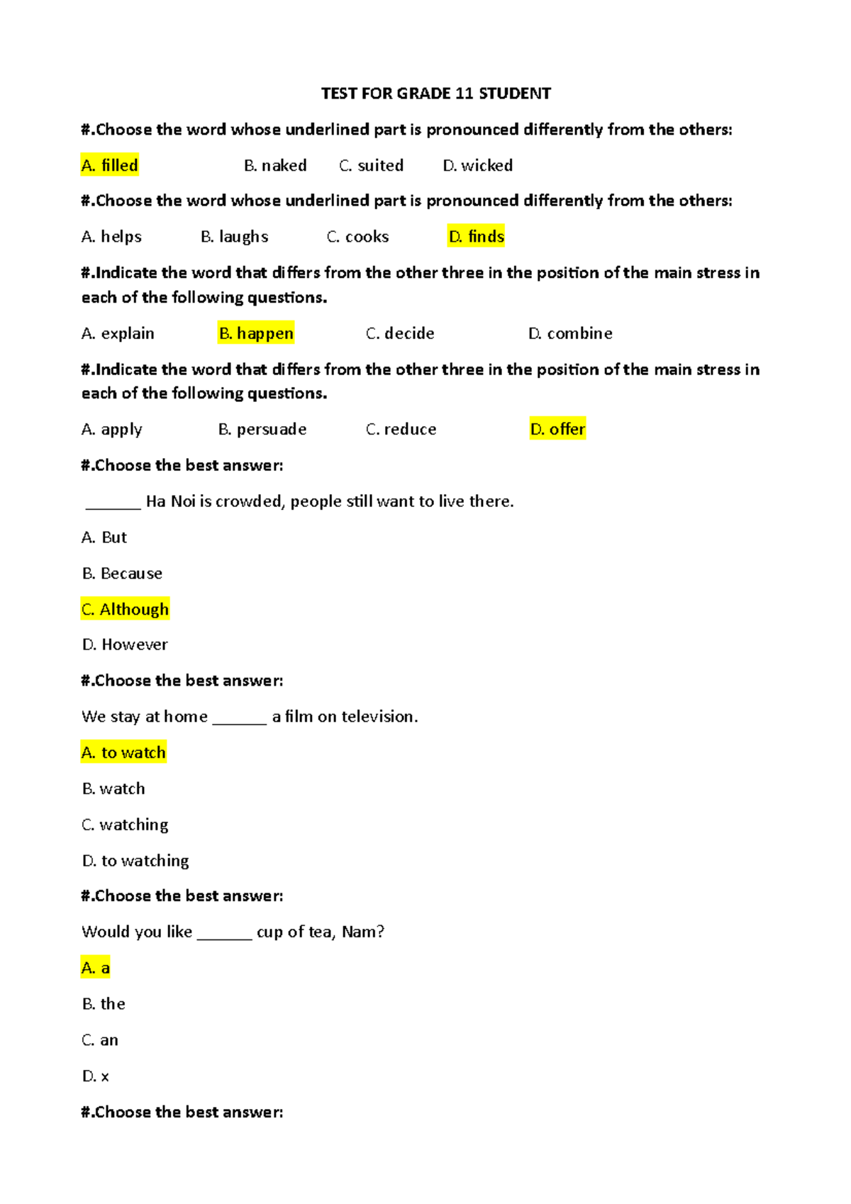 TEST Grade 11 B i Test Ki m Tra Tr nh L p 11 TEST FOR GRADE 11