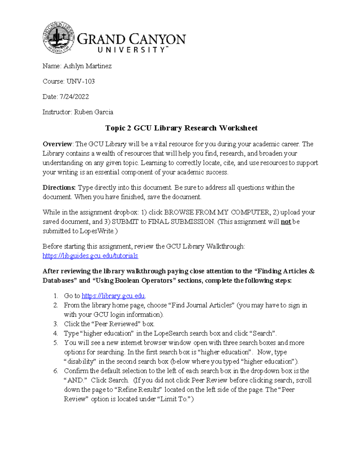 UNV-103 T2 Library Research Assignment (1) ashlyn martinez - Name ...