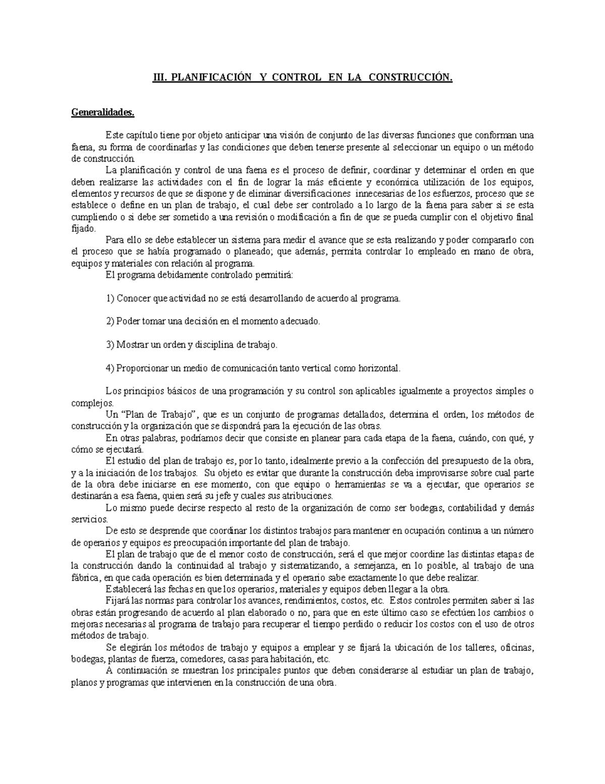 CAP3 plan de trabajo de construccion - III. PLANIFICACI”N Y CONTROL EN LA CONSTRUCCI”N. - Studocu