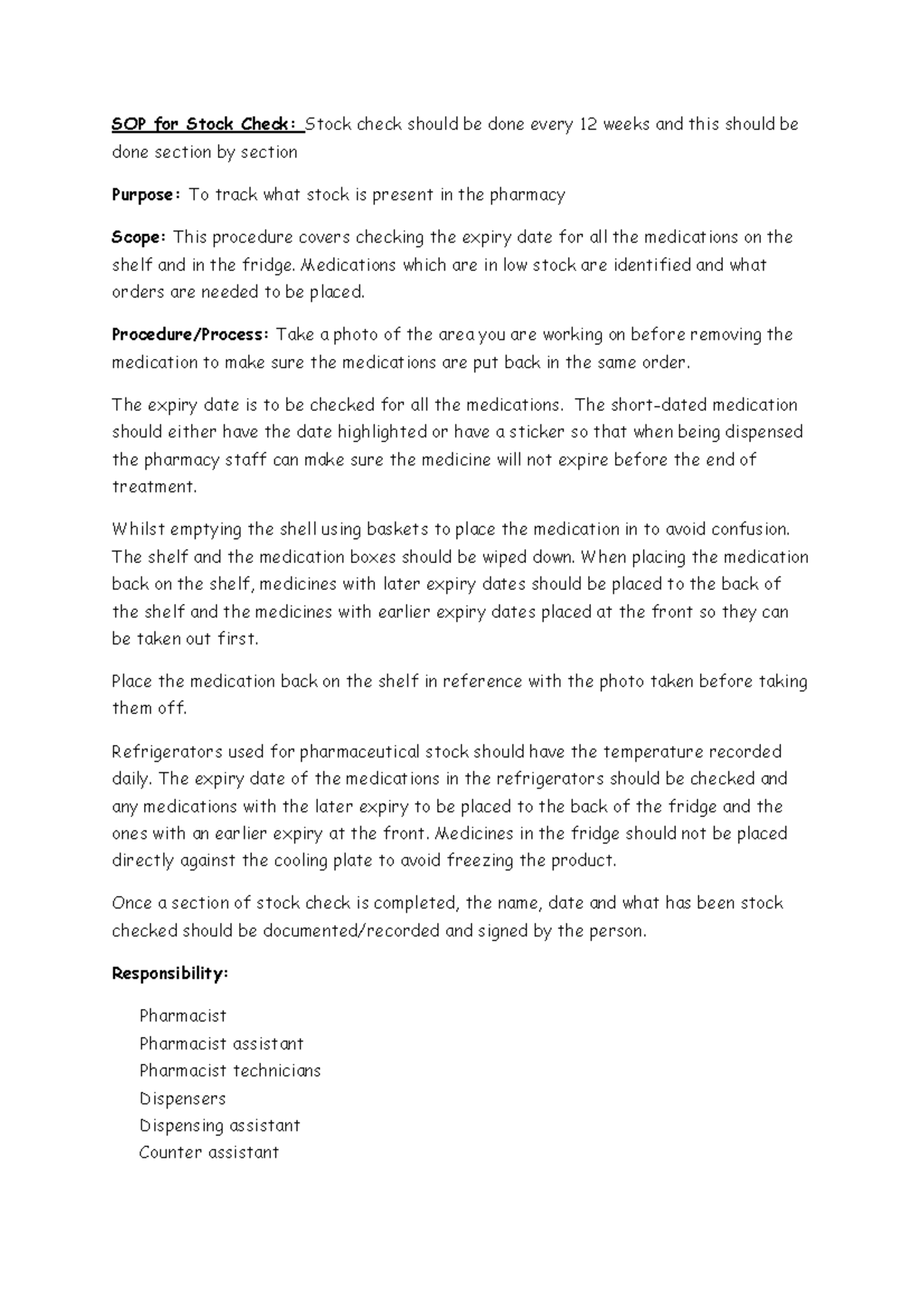 SOP for stock check - PY4020 - KUL - Studocu