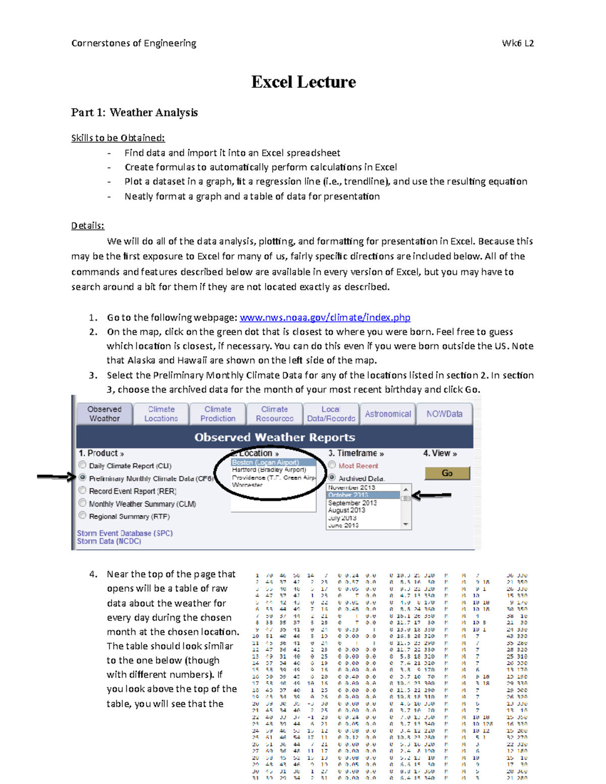 Wk6 L2 Excel Lecture - Excel Lecture Part 1: Weather Analysis Skills to ...