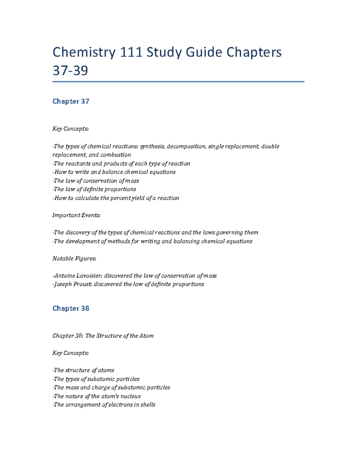 Chemistry 111 Study Guide Chapters 37-39 - Chemistry 111 Study Guide ...