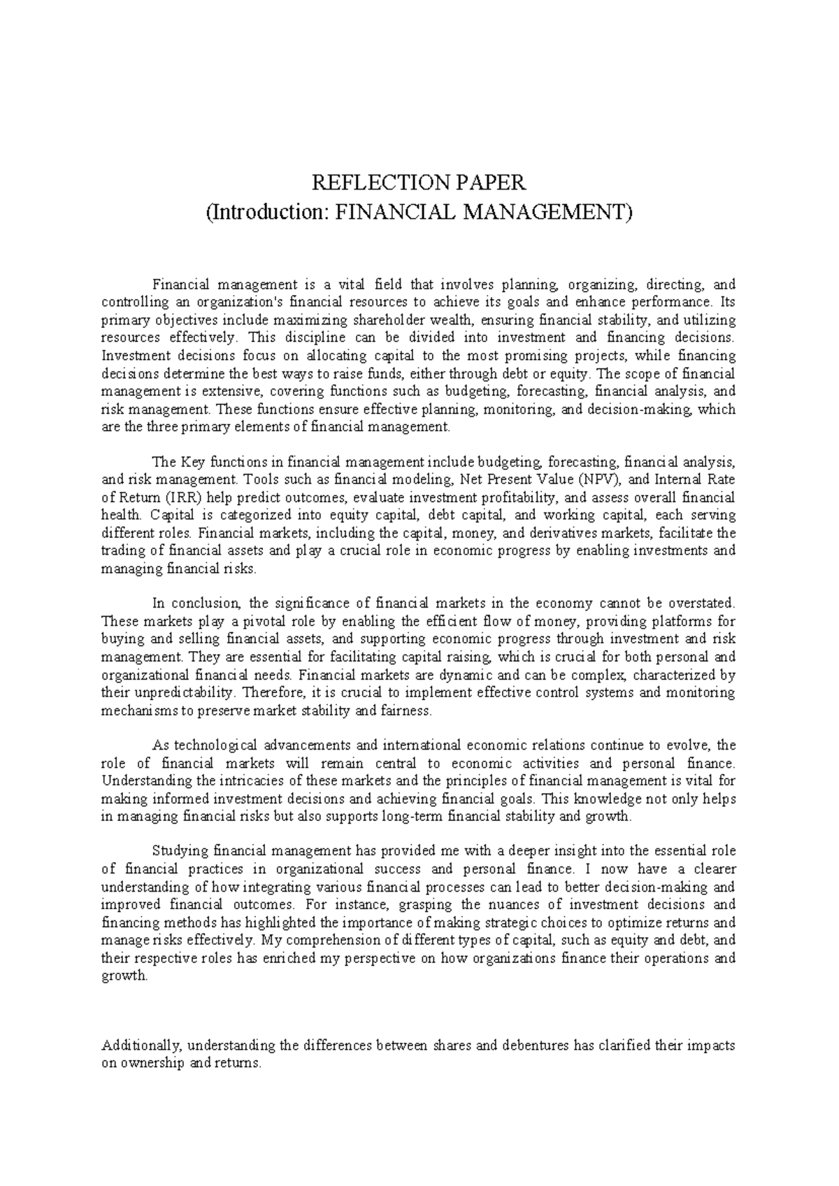 Share - Summary, Reflection, Conclusion - REFLECTION PAPER ...