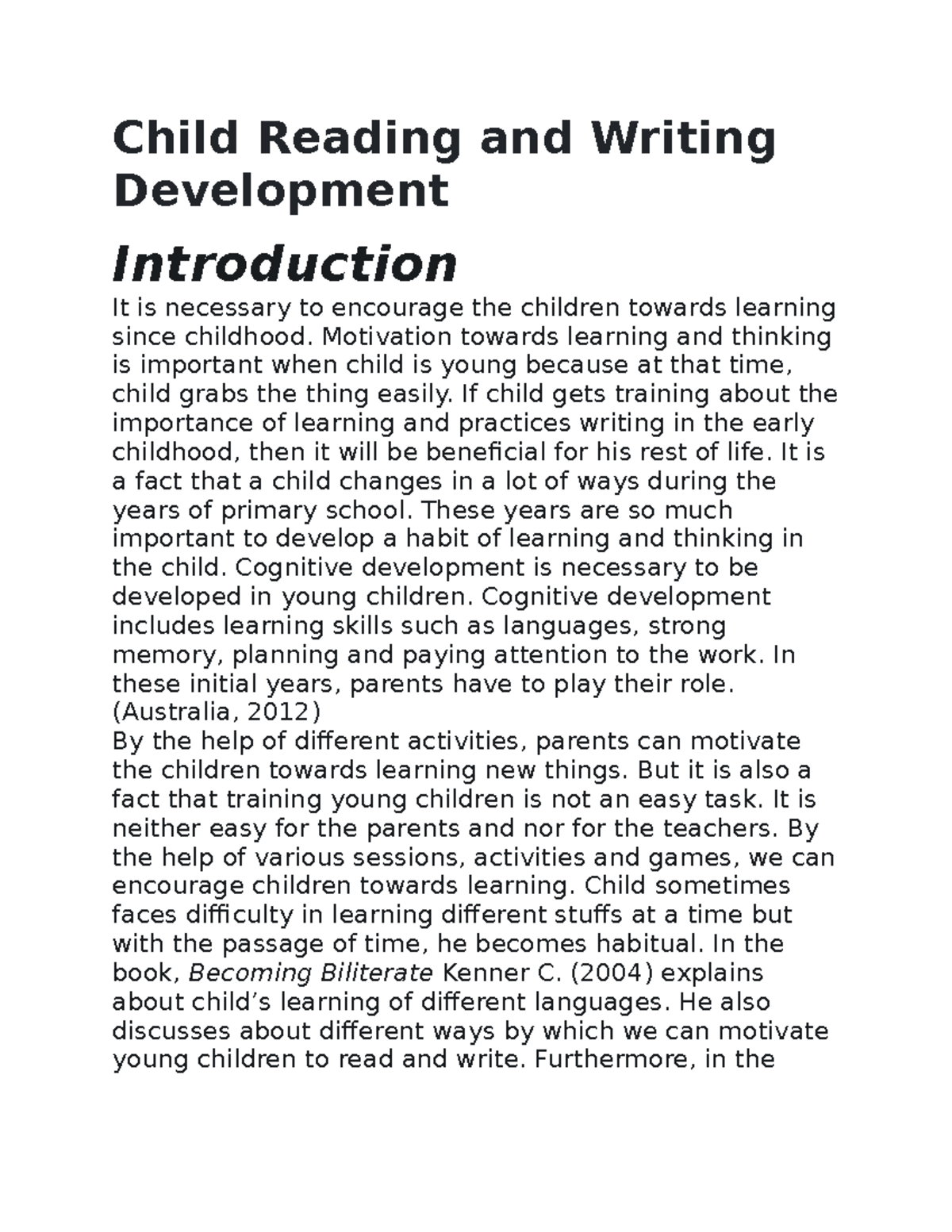 Child Reading and Writing Development - Child Reading and Writing ...