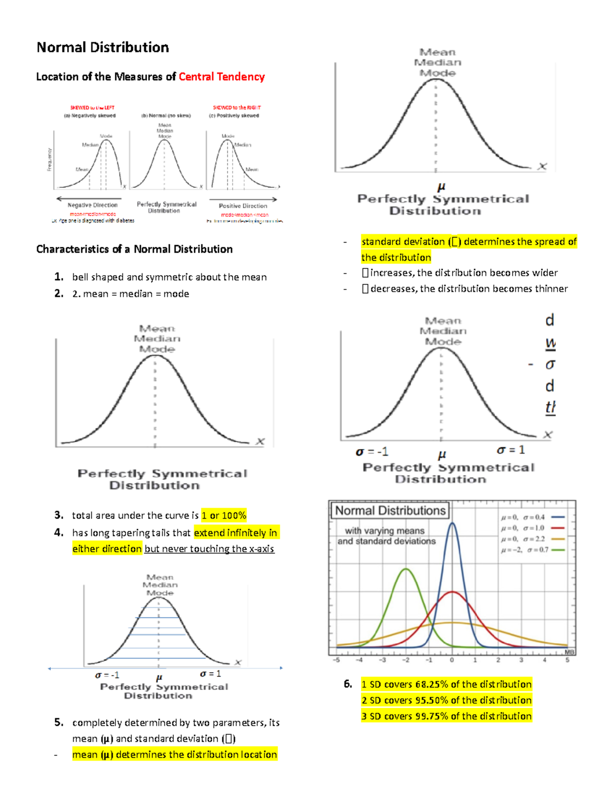 Normal Distribution - BIOE Lecture Notes - Normal Distribution Location ...