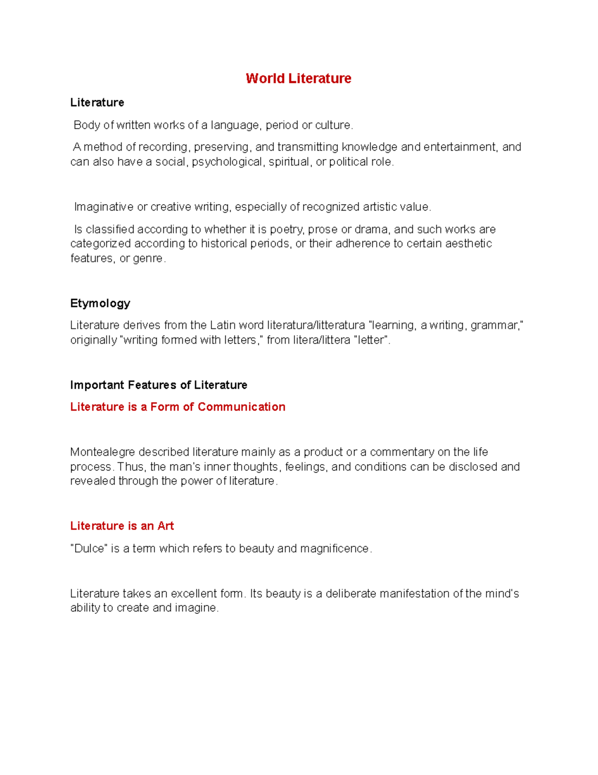 World Literature - Body of written works of a language, period or ...