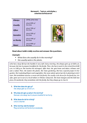 Homework 07 - “Lectura, actividades y adverbios de frecuencia ...