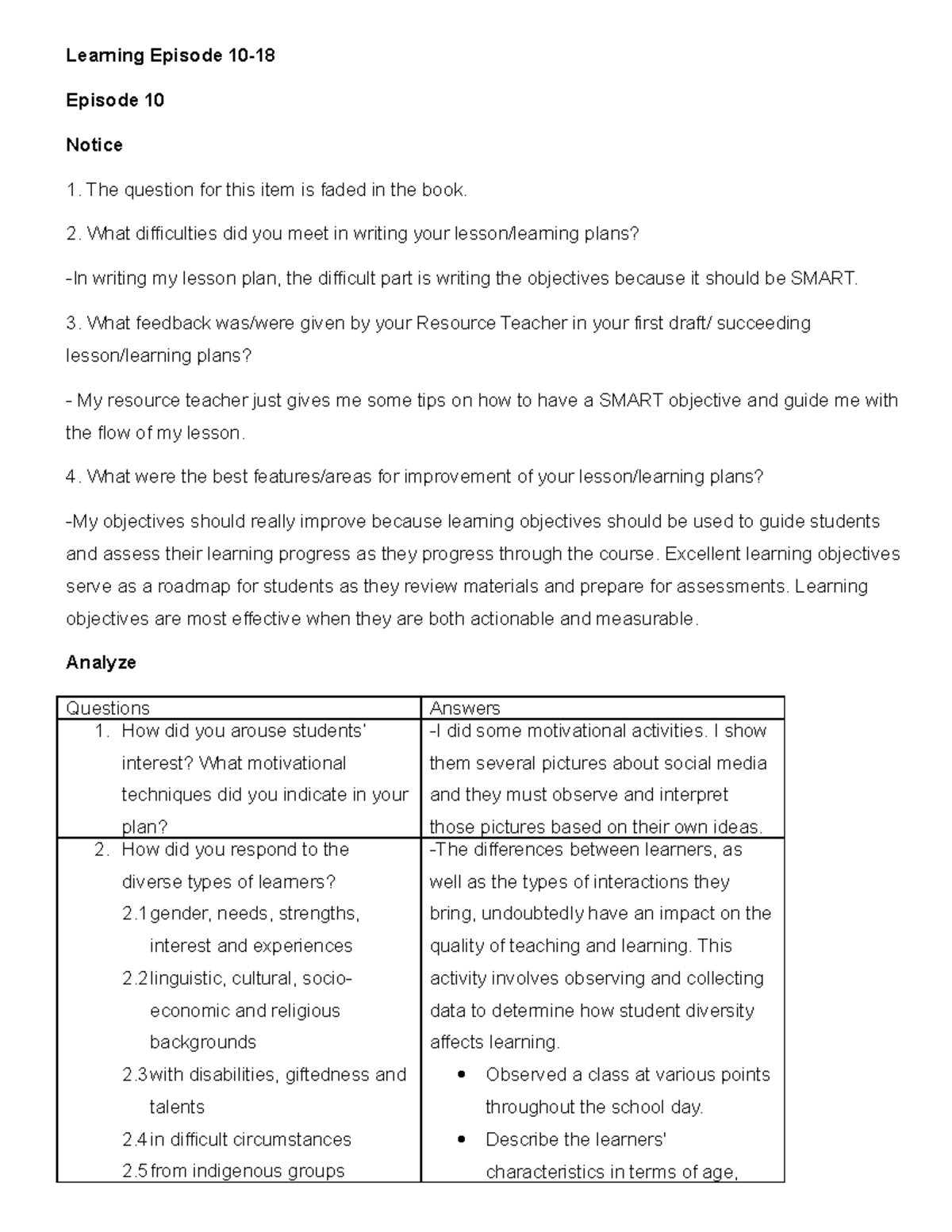 EP10-18 - testing - Learning Episode 10- Episode 10 Notice The question ...