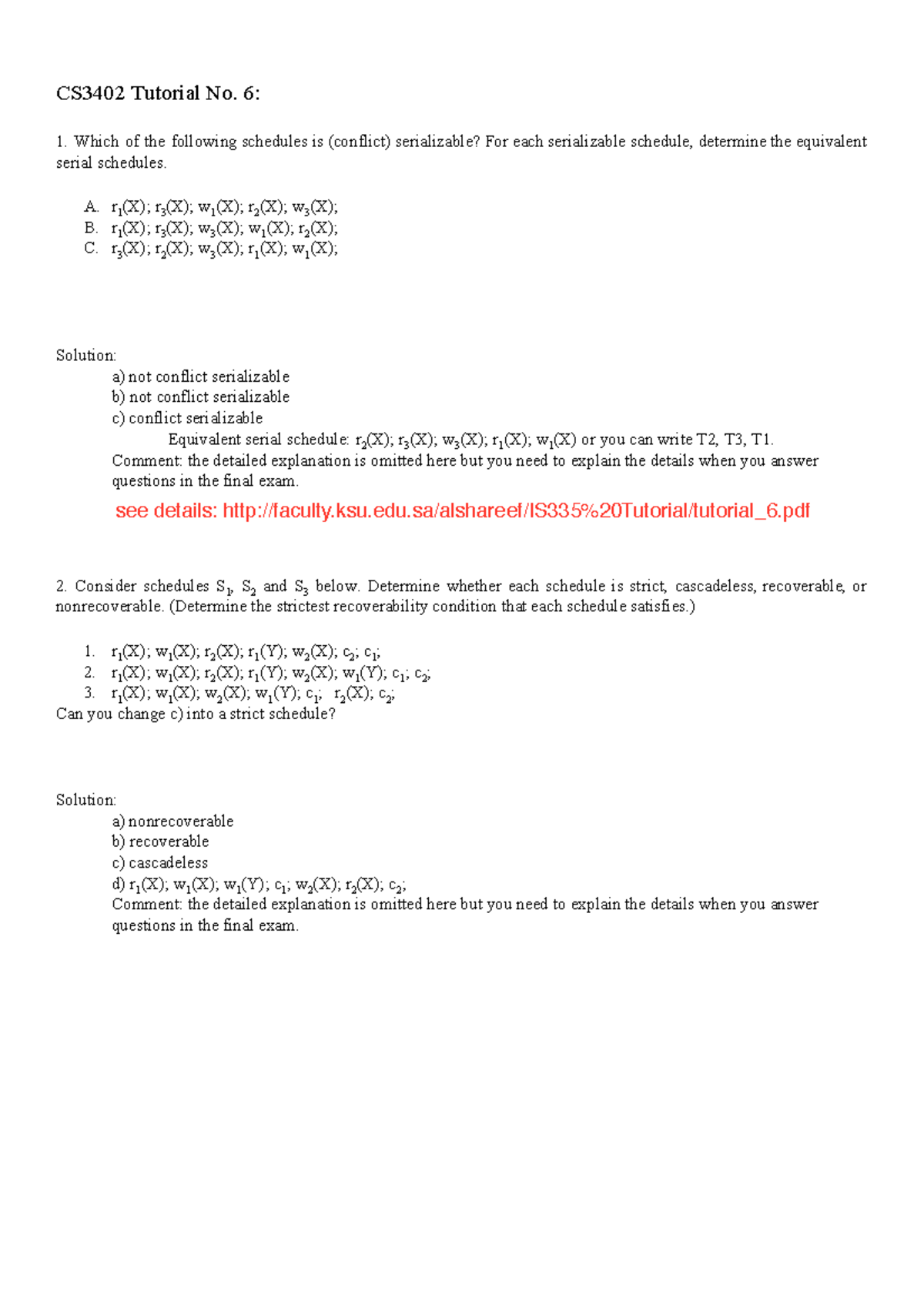 St10 Transactions Summary Database Systems Cs3402 Tutorial No 6 1 Which Of The Following