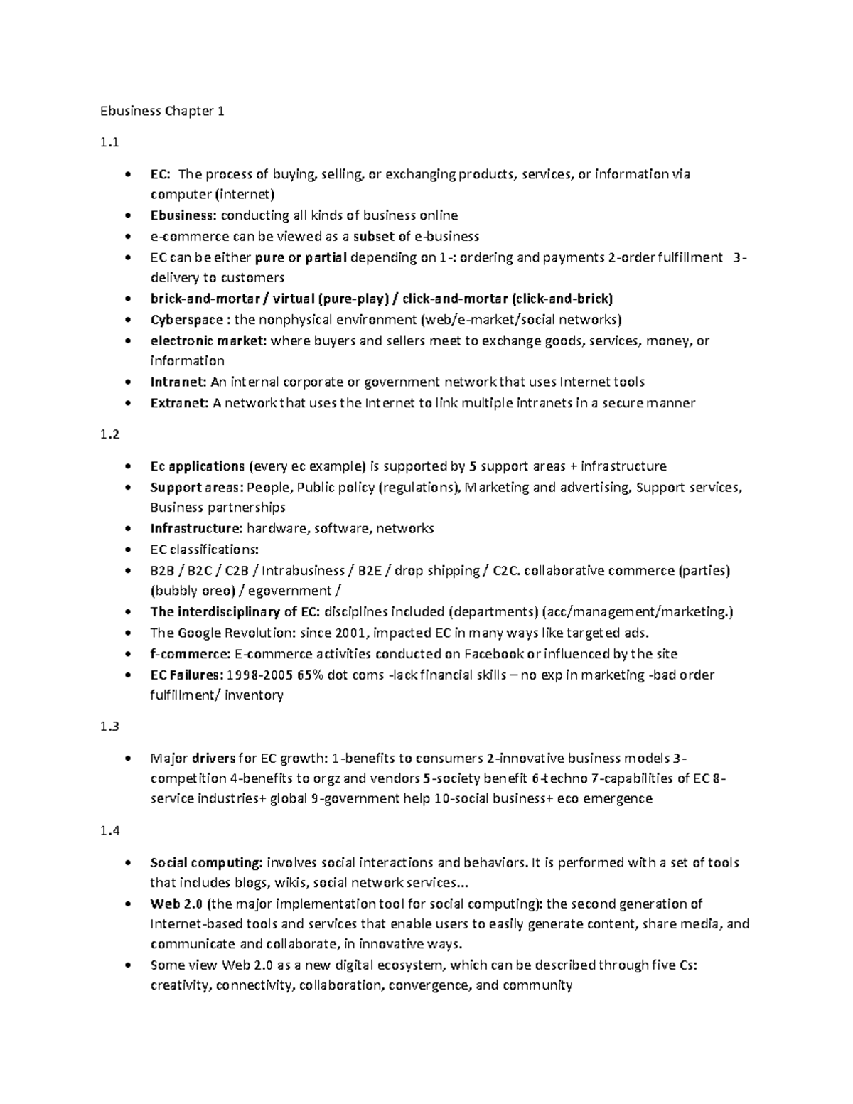 Ebusiness all notes - Exercises - Ebusiness Chapter 1 • EC: The process ...