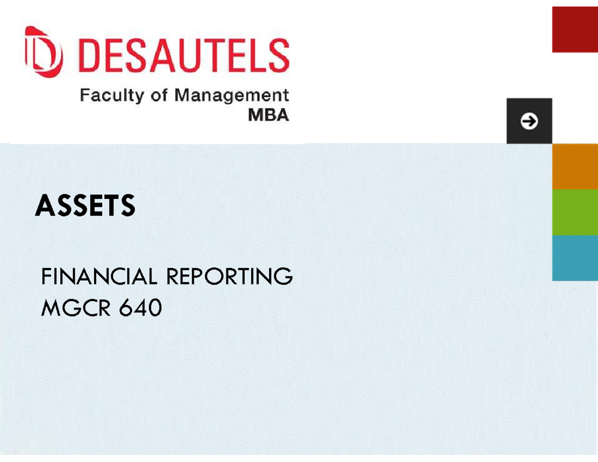 Part 1a - Financial Reporting Assets - ASSETS FINANCIAL REPORTING MGCR ...