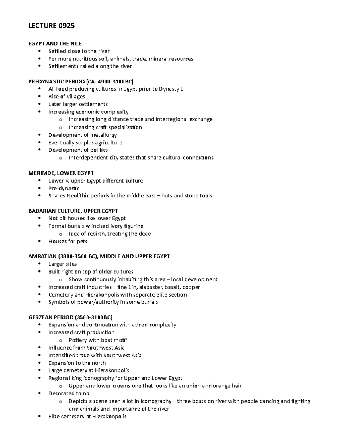 AR CH5 - Lecture notes 1 - LECTURE 0925 EGYPT AND THE NILE Settled ...