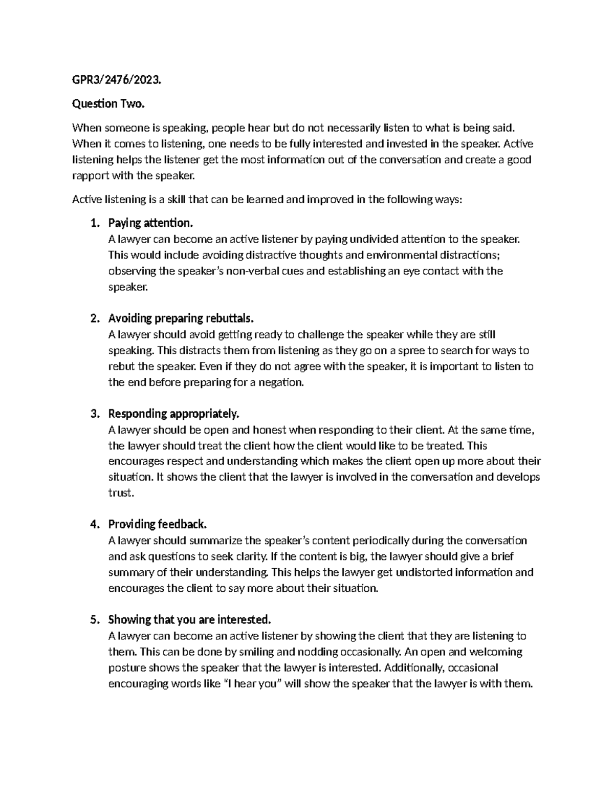 Comm Q 2 - Communication skills essay. - GPR3/2476/2023. Question Two ...